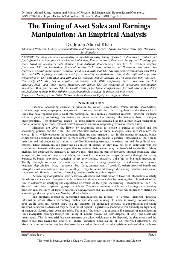 (PDF) The Timing of Asset Sales and Earnings Manipulation: An Empirical ...