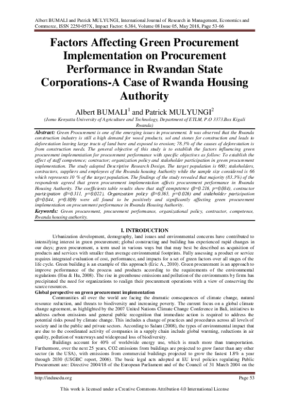 (PDF) Factors Affecting Green Procurement Implementation on Procurement Performance in Rwandan ...