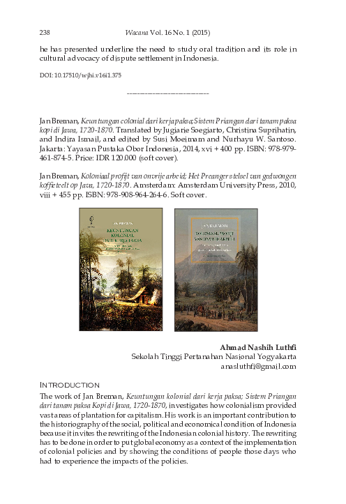 (PDF) Book Reviews; Jan Breman (2014), Keuntungan kolonial dari kerja ...