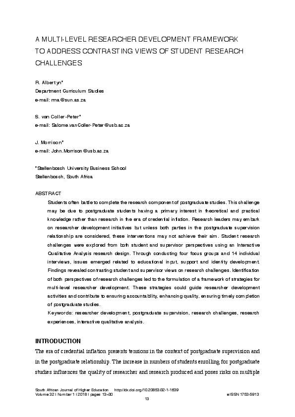 (PDF) A MULTI-LEVEL RESEARCHER DEVELOPMENT FRAMEWORK TO ADDRESS ...