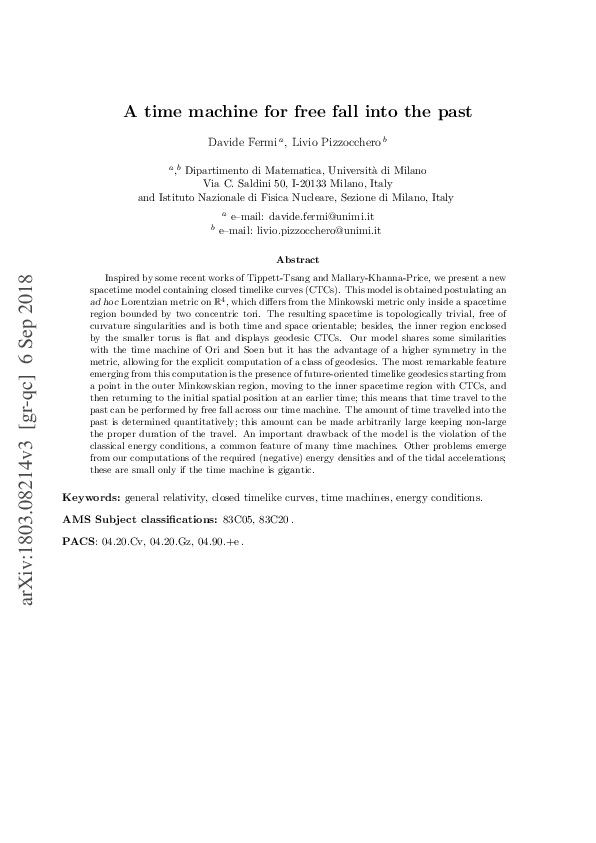 (PDF) A time machine for free fall into the past