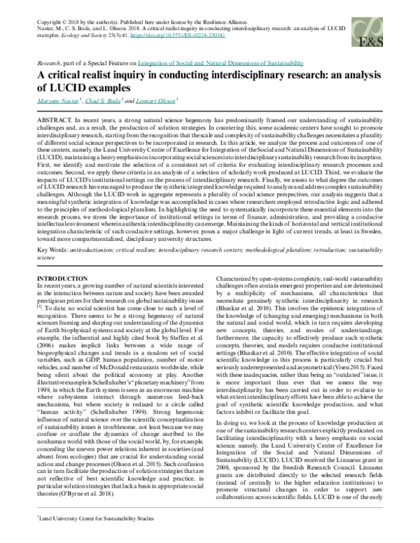 (PDF) A critical realist inquiry in conducting interdisciplinary ...