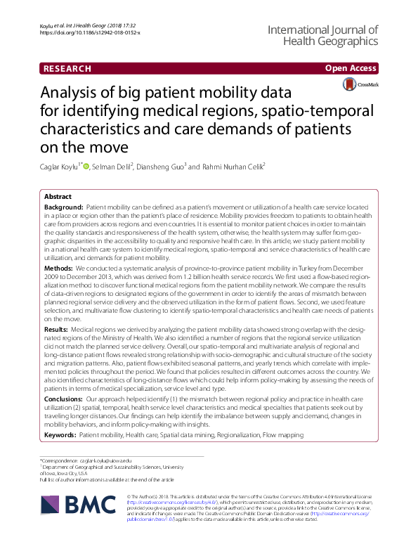 (PDF) Analysis of big patient mobility data for identifying medical regions, spatio-temporal ...