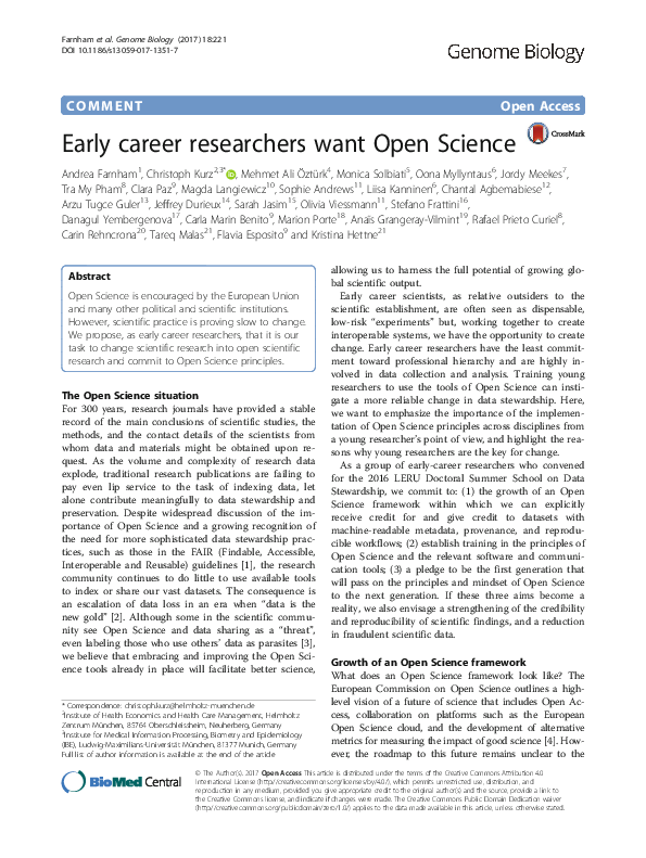 (PDF) Early career researchers want Open Science