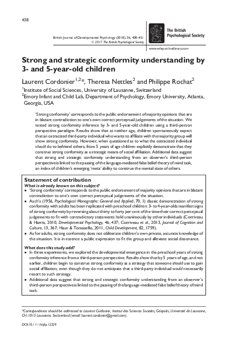 (PDF) Strong and strategic conformity understanding by 3-and 5-year-old ...