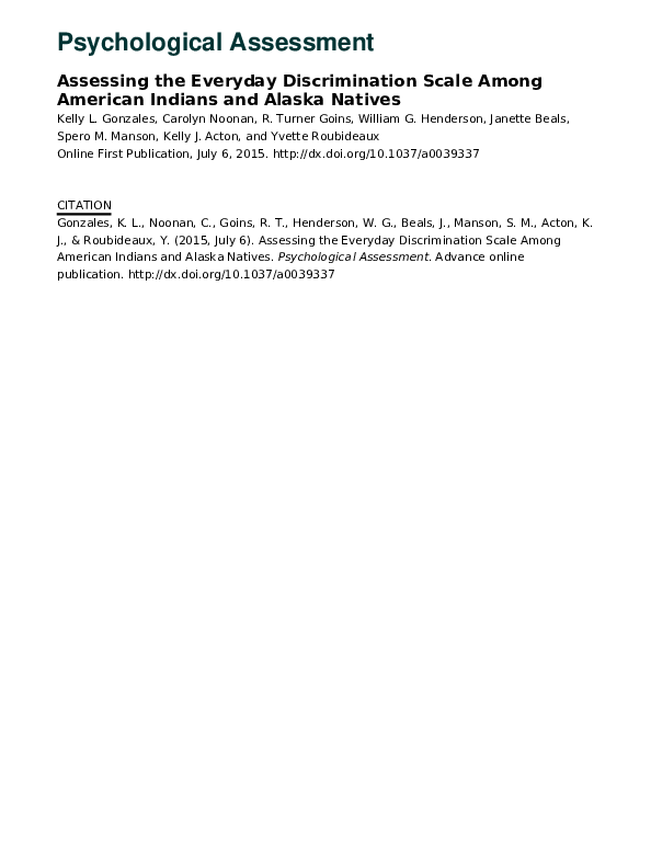 (PDF) Psychological Assessment Assessing the Everyday Discrimination ...