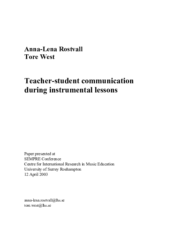 (PDF) Teacher-student communication during instrumental lessons