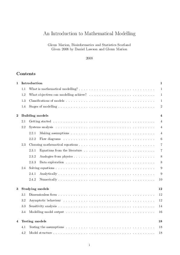 (PDF) An Introduction to Mathematical Modelling