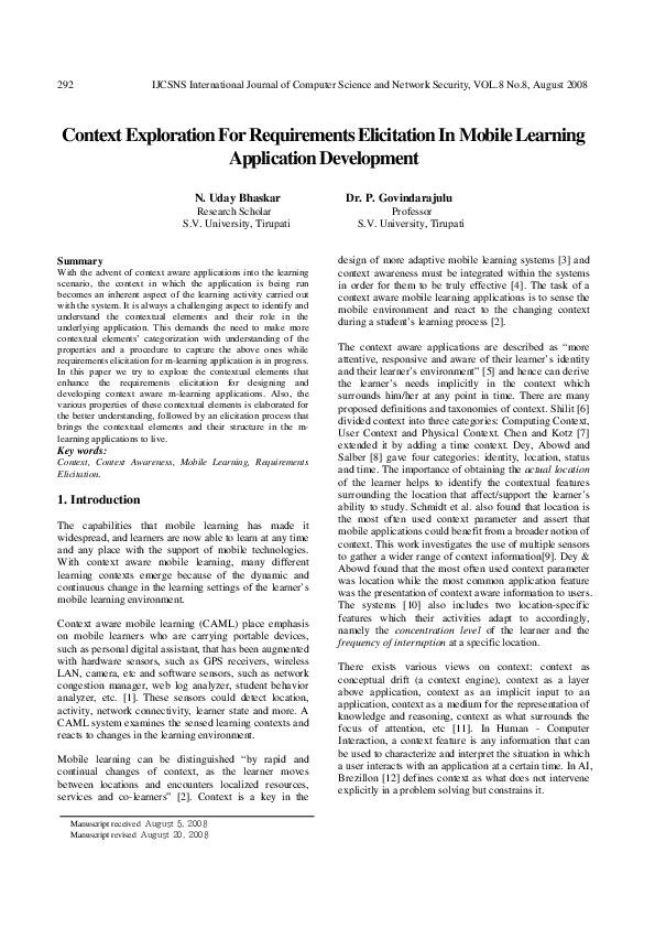 (PDF) Context Exploration For Requirements Elicitation In Mobile Learning Application Development