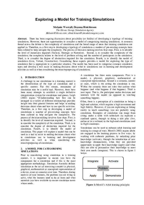 (PDF) Exploring a Model for Training Simulations