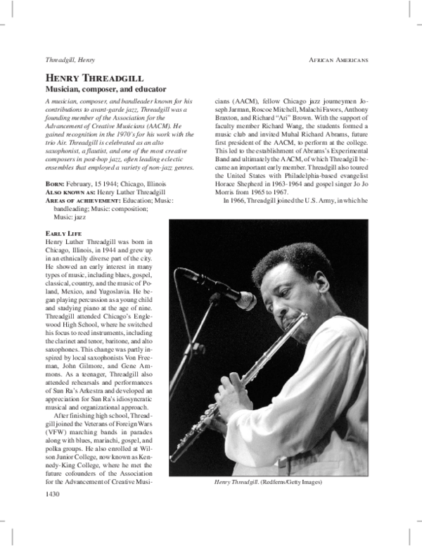 (PDF) Henry Threadgill Biography