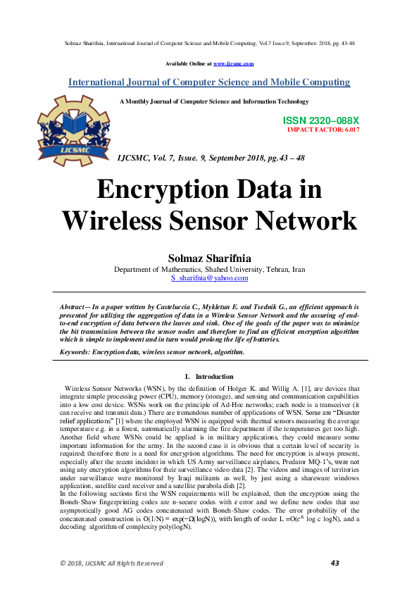 (PDF) Encryption Data in Wireless Sensor Network