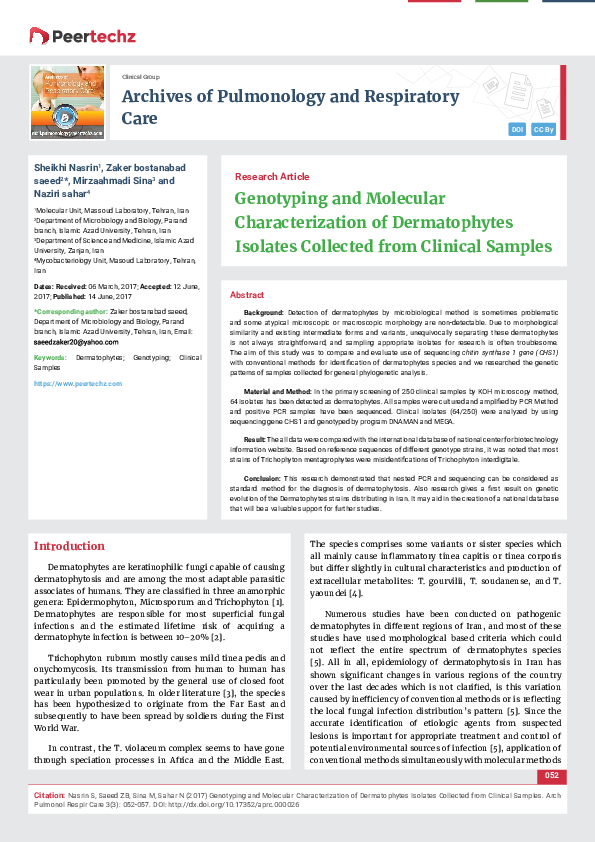 (PDF) Genotyping and Molecular Characterization of Dermatophytes ...