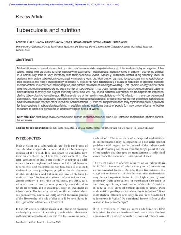 (PDF) Tuberculosis and nutrition