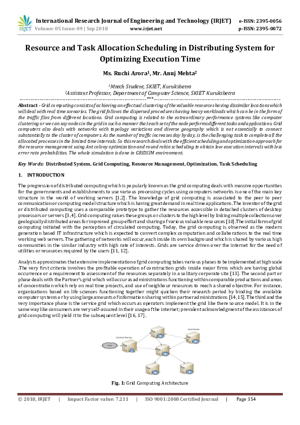 Pdf Irjet Resource And Task Allocation Scheduling In Distributing
