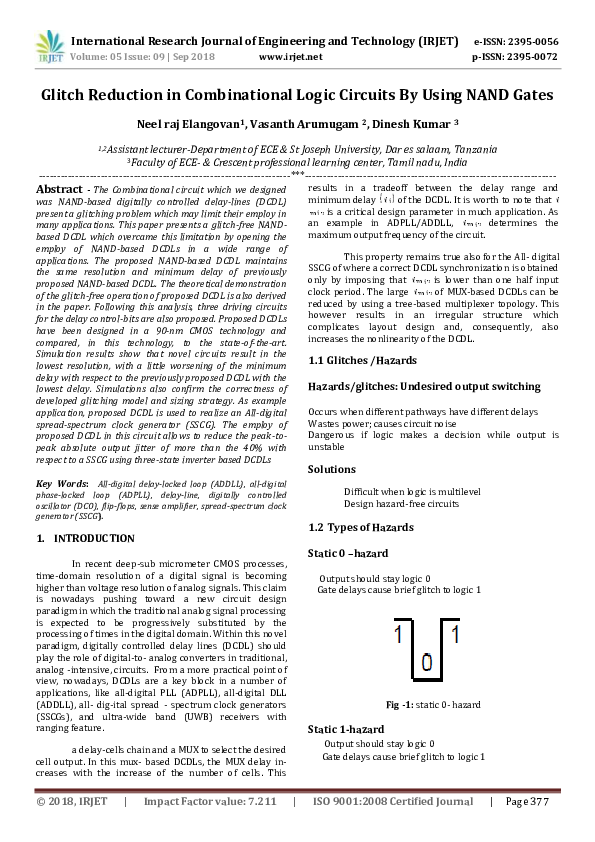 Pdf Irjet Glitch Reduction In Combinational Logic Circuits By Using