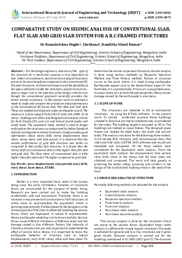 (PDF) IRJET- COMPARATIVE STUDY ON SEISMIC ANALYSIS OF CONVENTIONAL SLAB ...