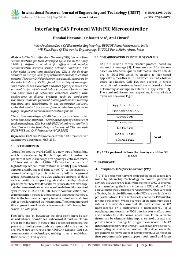 Pdf Irjet Interfacing Can Protocol With Pic Microcontroller