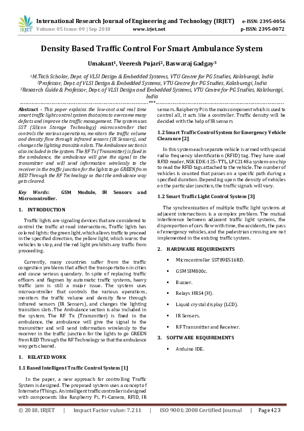 (PDF) IRJET- Density Based Traffic Control For Smart Ambulance System