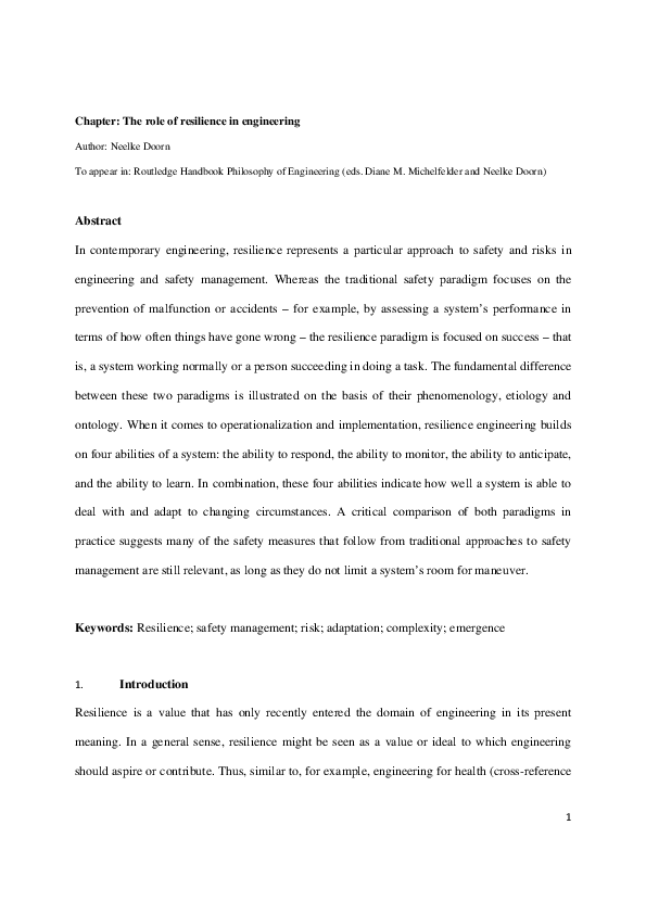 (PDF) The role of resilience in engineering