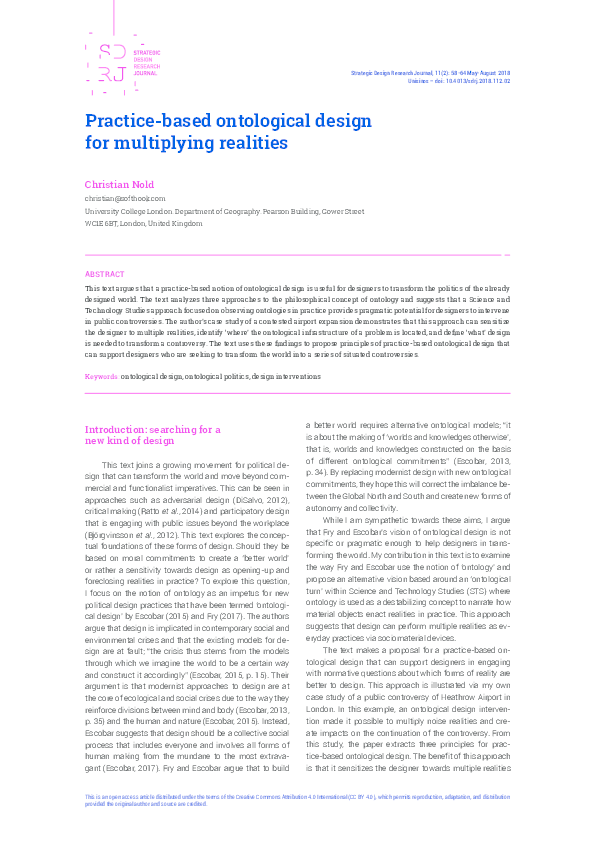 (PDF) Practice-based ontological design for multiplying realities