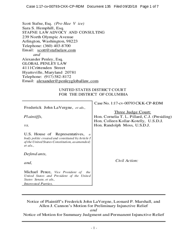 (PDF) LaVergne v U.S. House of Representatives - Plaintiffs Motions for ...