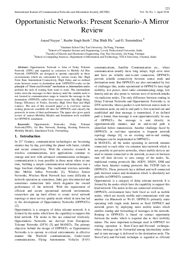 (PDF) Opportunistic Networks: Present Scenario-A Mirror Review