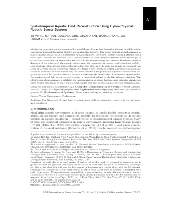 (PDF) Spatiotemporal Aquatic Field Reconstruction Using Cyber-Physical Robotic Sensor Systems