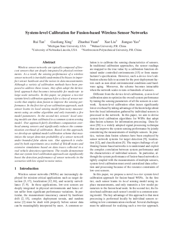Pdf System Level Calibration For Fusion Based Wireless Sensor Networks