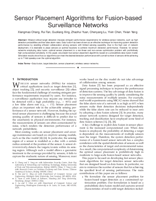 (PDF) Sensor Placement Algorithms for Fusion-based Surveillance Networks