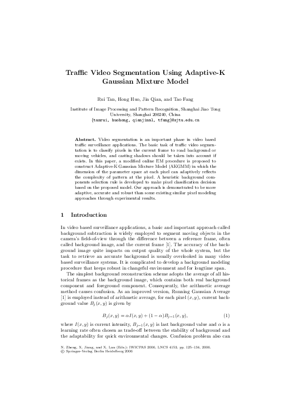 (PDF) Traffic Video Segmentation Using Adaptive-K Gaussian Mixture Model