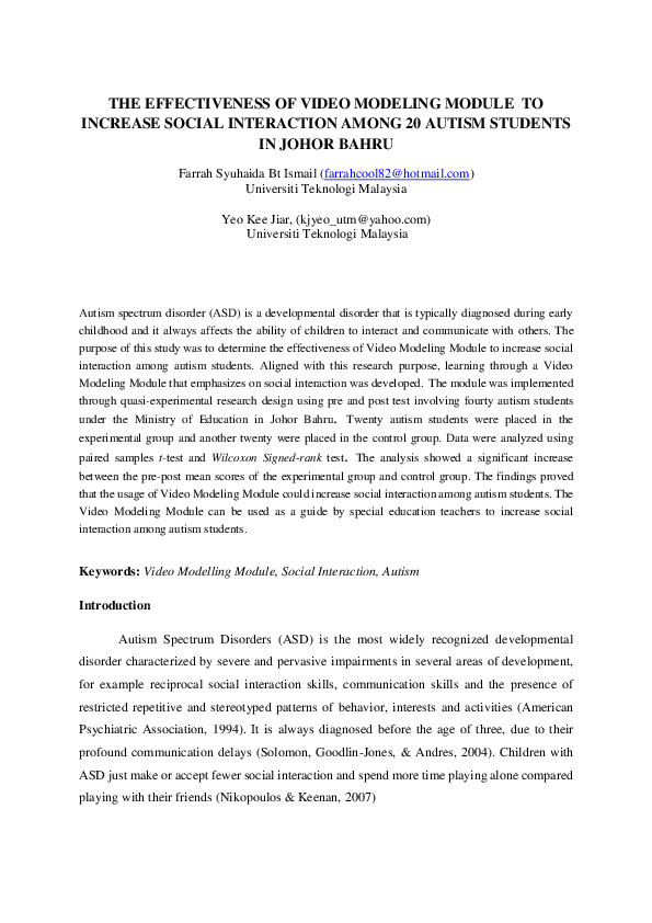 (DOC) THE EFFECTIVENESS OF VIDEO MODELING MODULE TO INCREASE SOCIAL ...