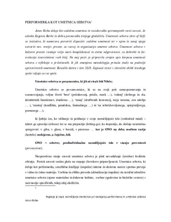 (DOC) PERFORMERKA KOT UMETNICA SEBSTVA