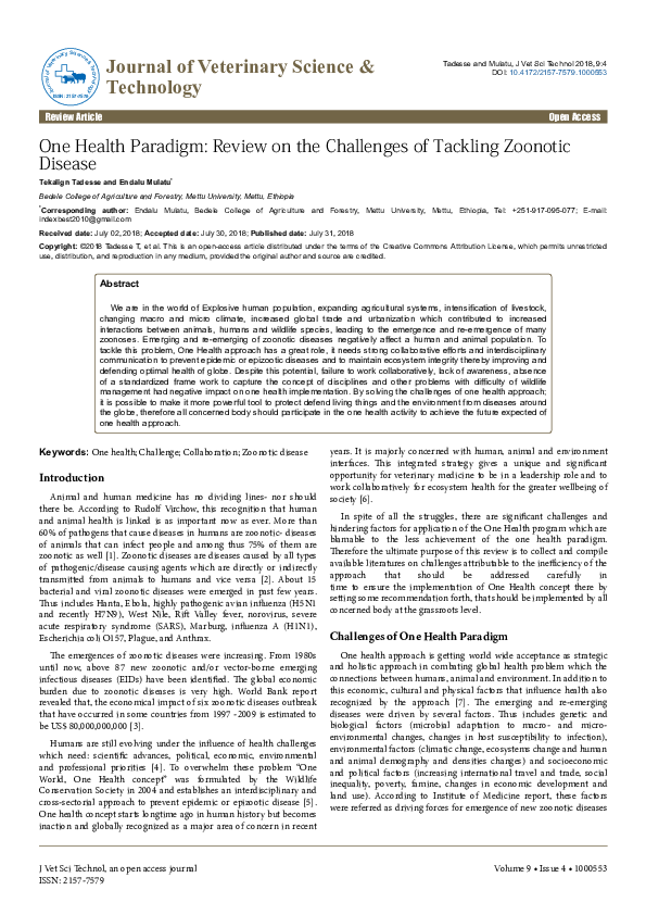 (PDF) One Health Paradigm: Review on the Challenges of Tackling ...