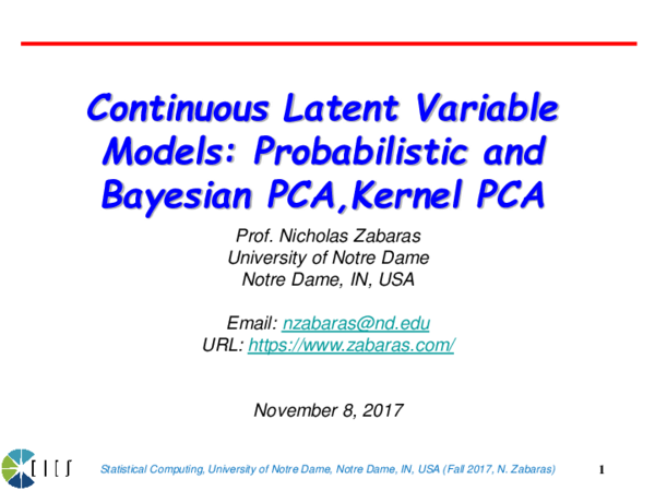 (PDF) Continuous Latent Variable Models: Probabilistic and Bayesian PCA ...