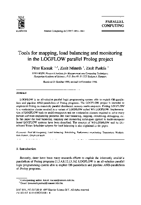 (PDF) Tools for mapping, load balancing and monitoring in the LOGFLOW parallel Prolog project