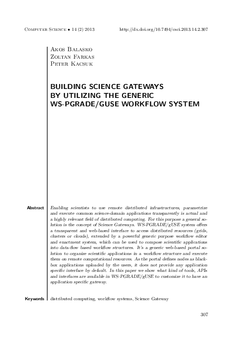 Pdf Building Science Gateways By Utilizing The Generic Ws Pgradeguse Workflow System