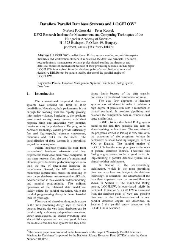 Pdf Dataflow Parallel Database Systems And Logflow