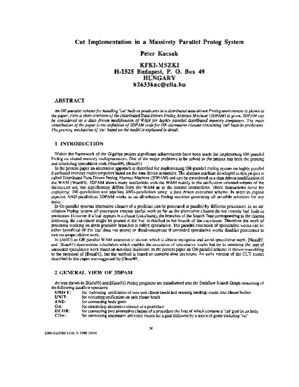 Pdf Cut Implementation In A Massively Parallel Prolog System