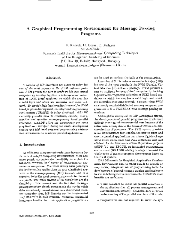 (PDF) Graphical Programming Environment for Message Passing with GRADE