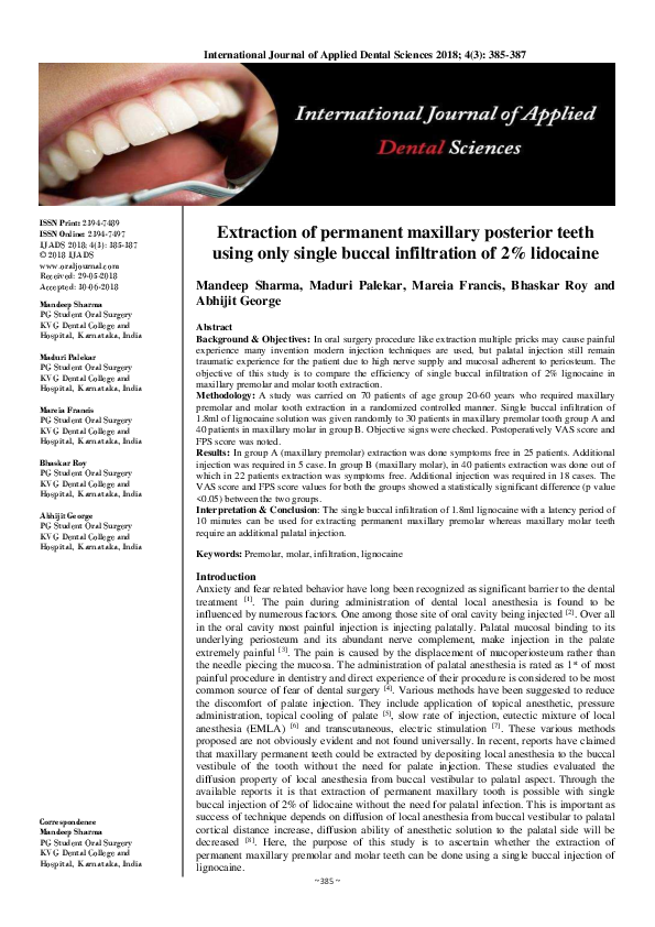 (PDF) Extraction of permanent maxillary posterior teeth using only ...