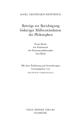 (PDF) Karl Leonhard Reinhold: Beiträge zur Berichtigung bisheriger ...
