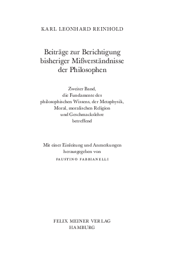 (PDF) Karl Leonhard Reinhold: Beiträge zur Berichtigung bisheriger ...