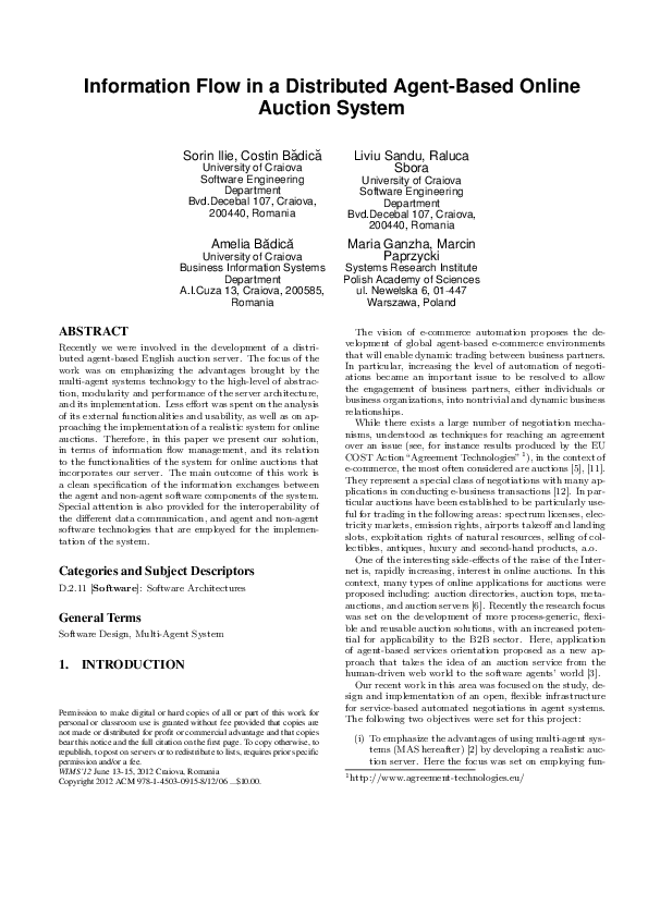 (PDF) Information flow in a distributed agent-based online auction system