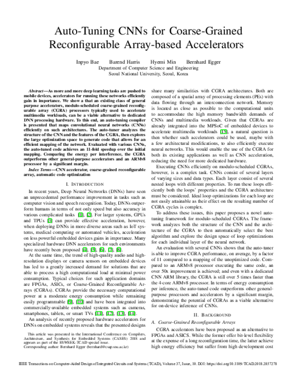 Pdf Auto Tuning Cnns For Coarse Grained Reconfigurable Array Based