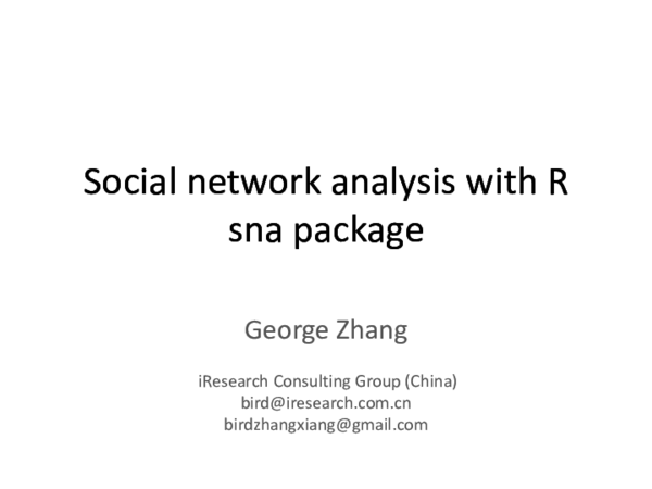 (PDF) Social network analysis with R sna package