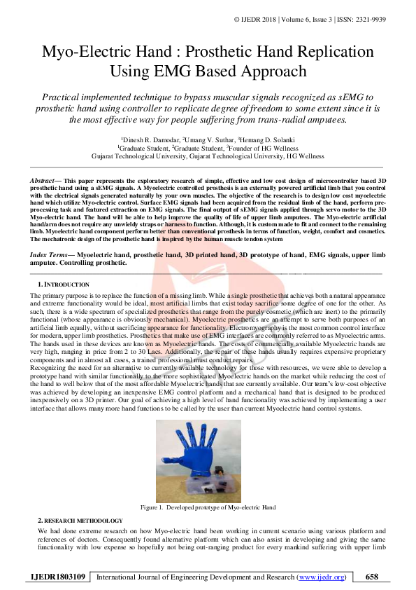 (PDF) Myo-Electric Hand : Prosthetic Hand Replication Using EMG Based ...