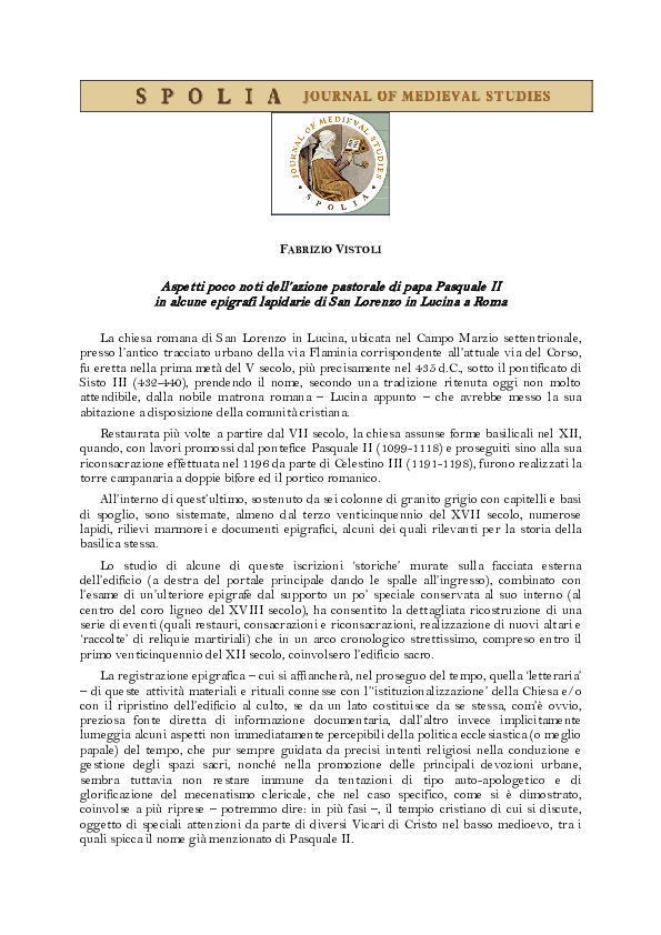 (PDF) Aspetti poco noti dell’azione pastorale di papa Pasquale II in ...