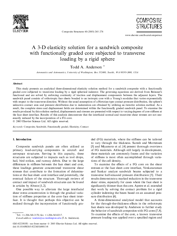 (PDF) A 3-D elasticity solution for a sandwich composite with functionally graded core subjected ...