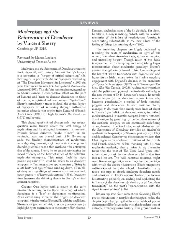 (PDF) Review of Modernism and the Reinvention of Decadence by Vincent ...